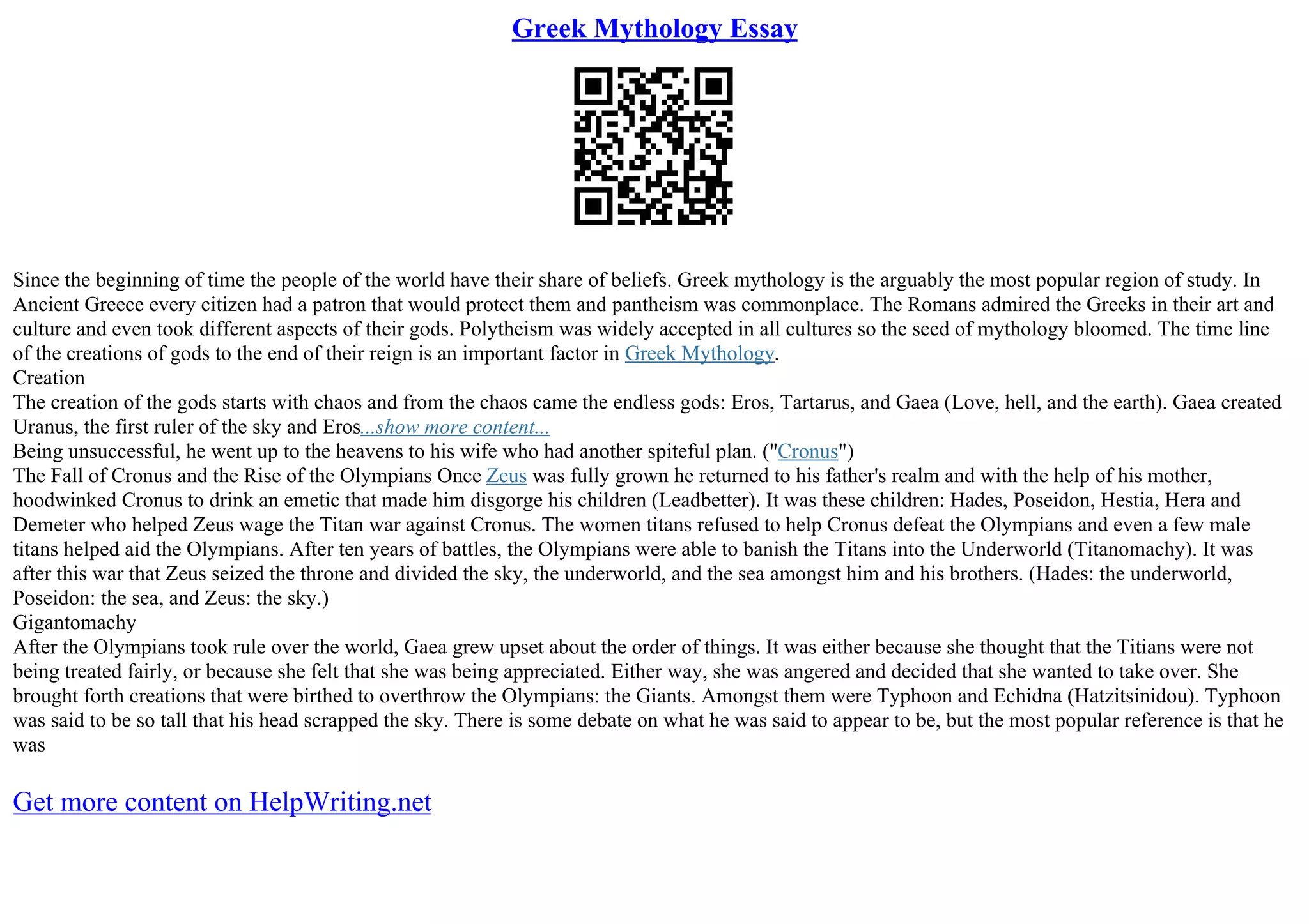 Greek Mythology Outline | PDF