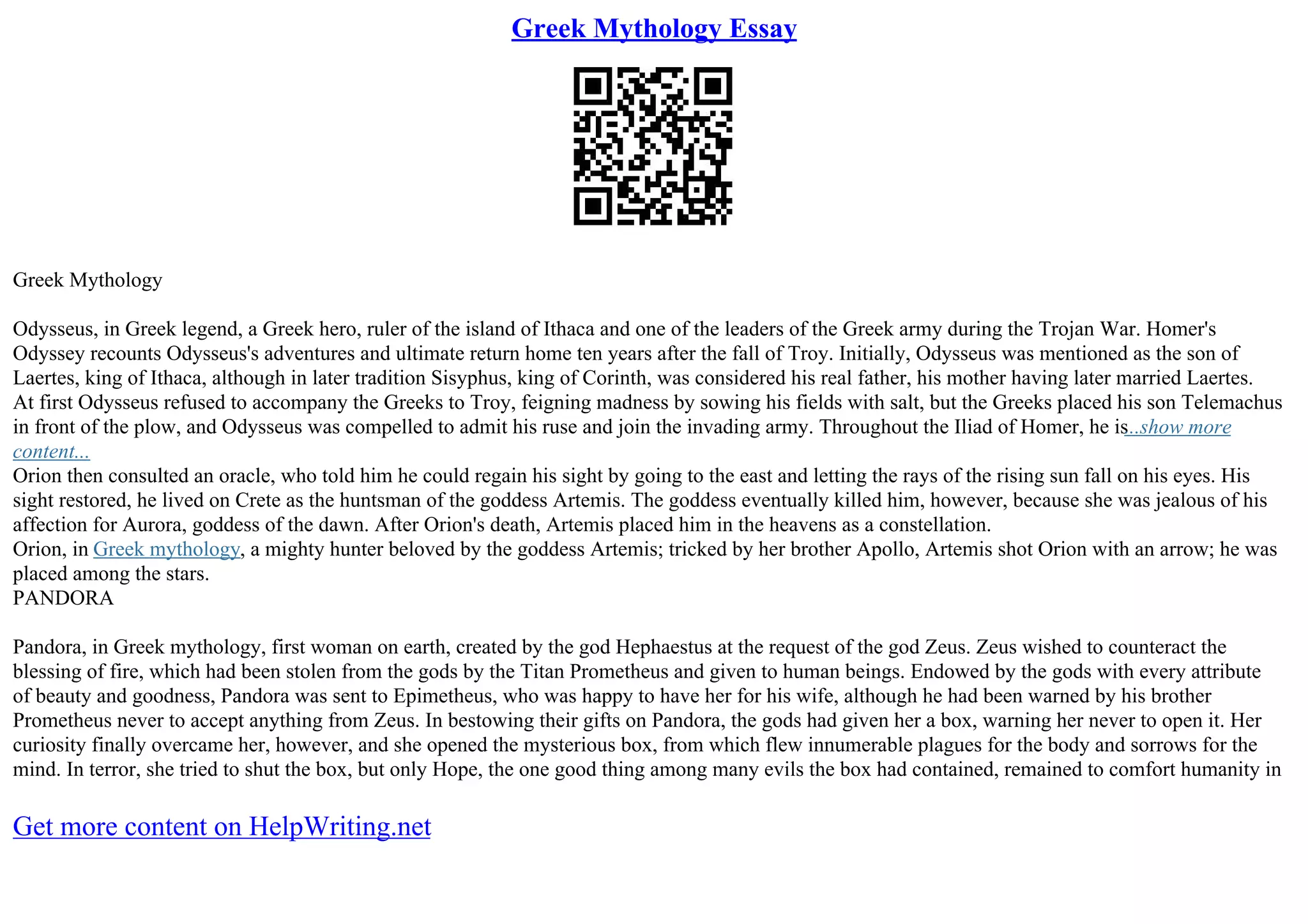 Greek Mythology Outline | PDF