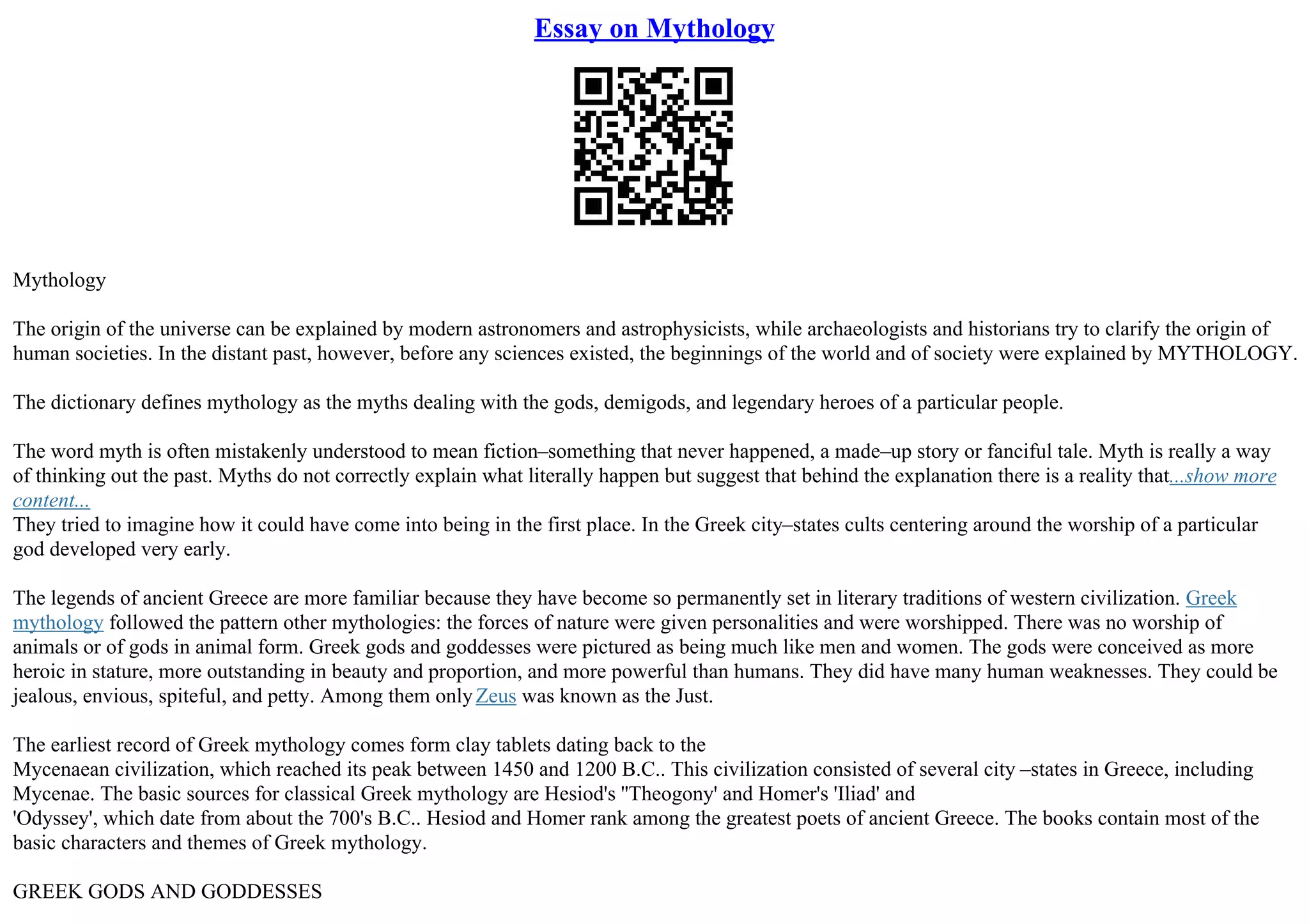 Greek Mythology Outline | PDF