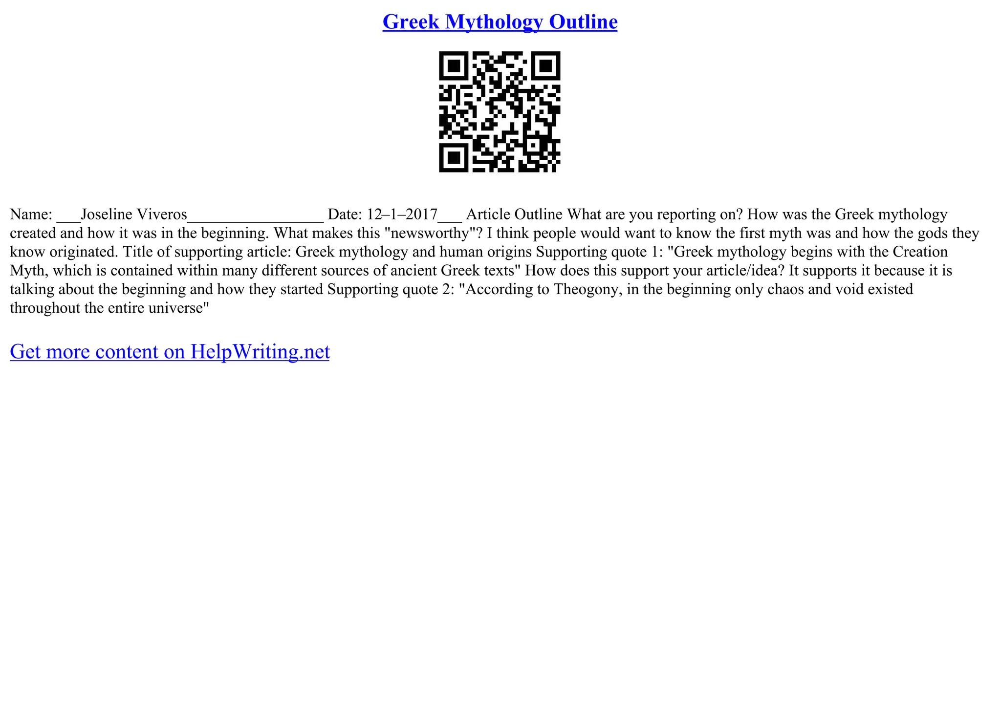 Greek Mythology Outline | PPT
