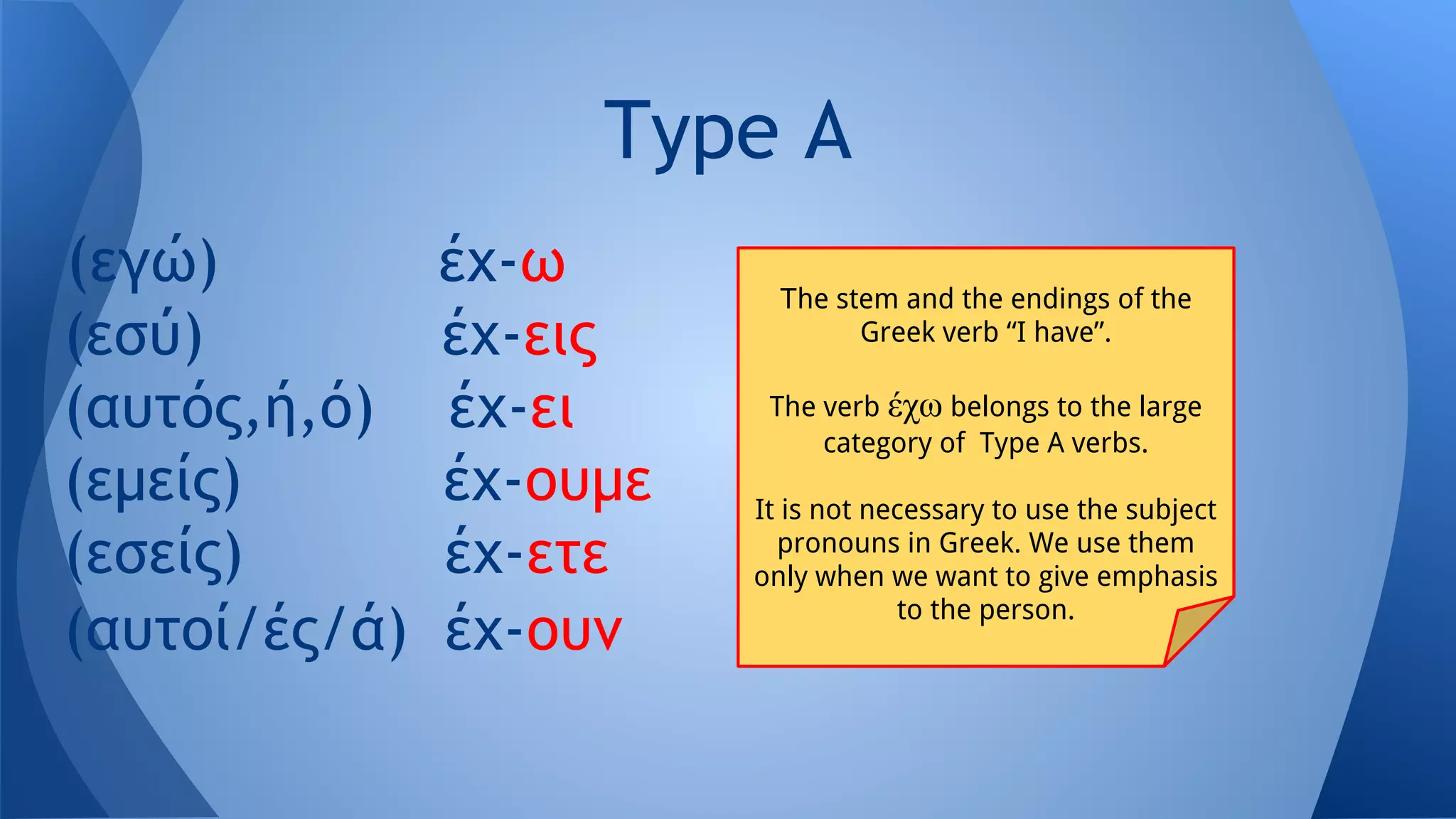 Greek verbs: Type A and B1 | PDF