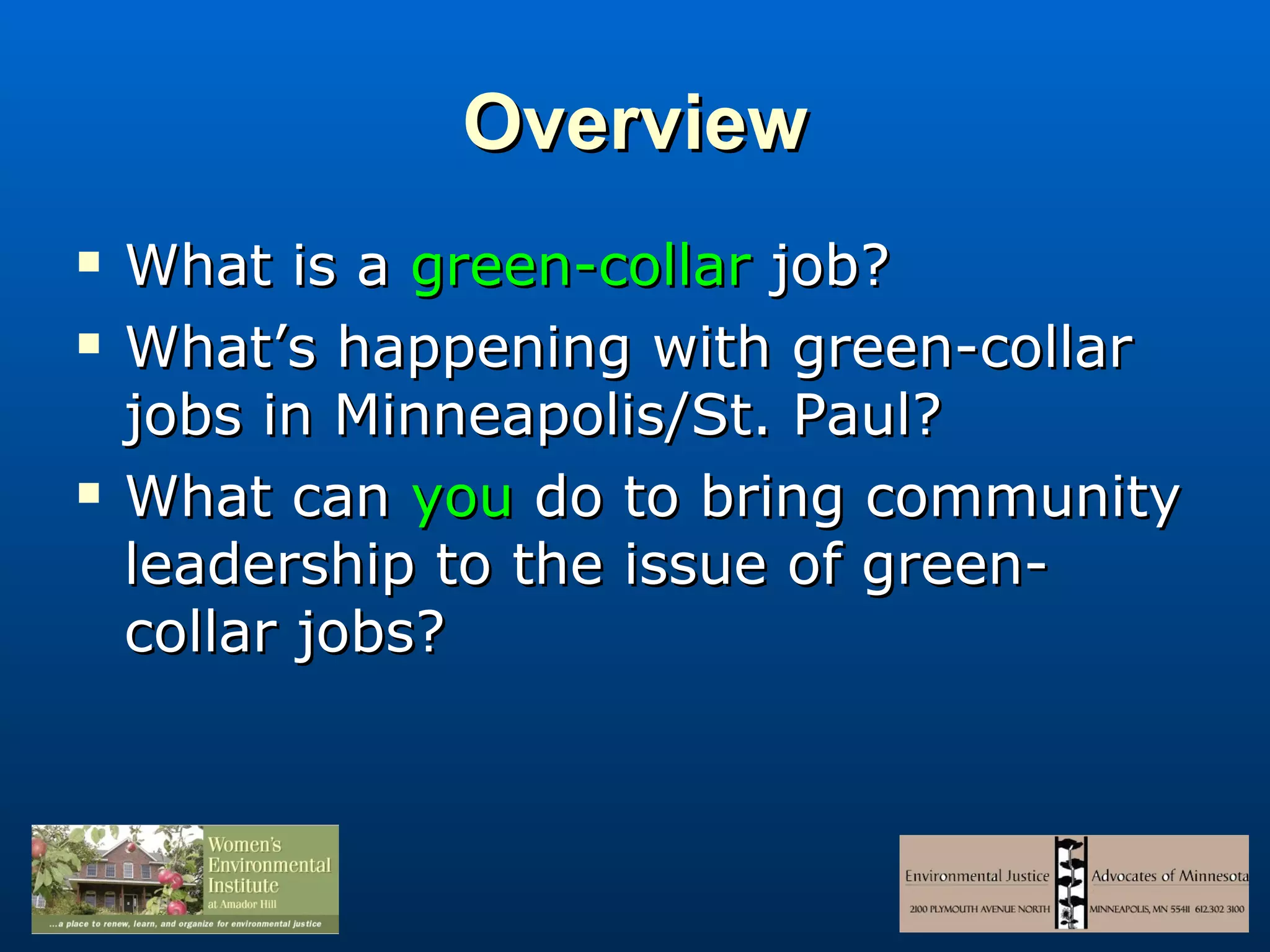 Green Collar Jobs And Your Community | PPT