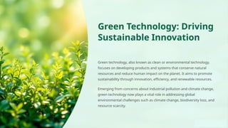 Green Technology Driving Sustainable Innovation | PPTX