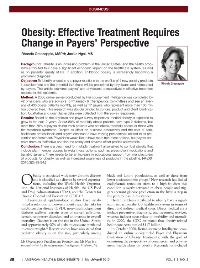 Obesity: Effective Treatment Requires Change in Payers\' Perspective | PDF