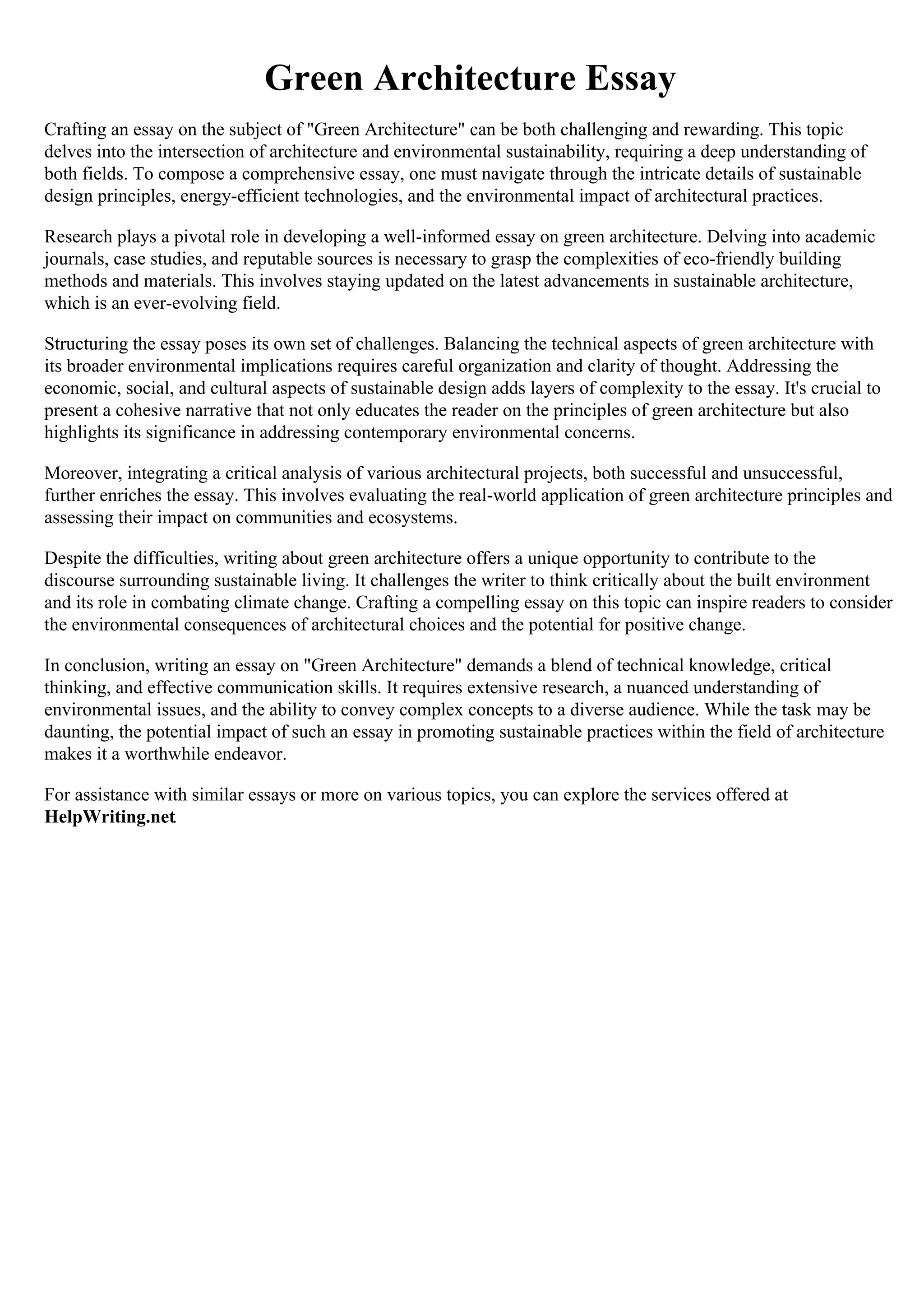 Green Architecture Essay | PDF