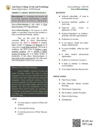 Green Biotechnology: About, History, Application, Benefits, and Aims. | PDF