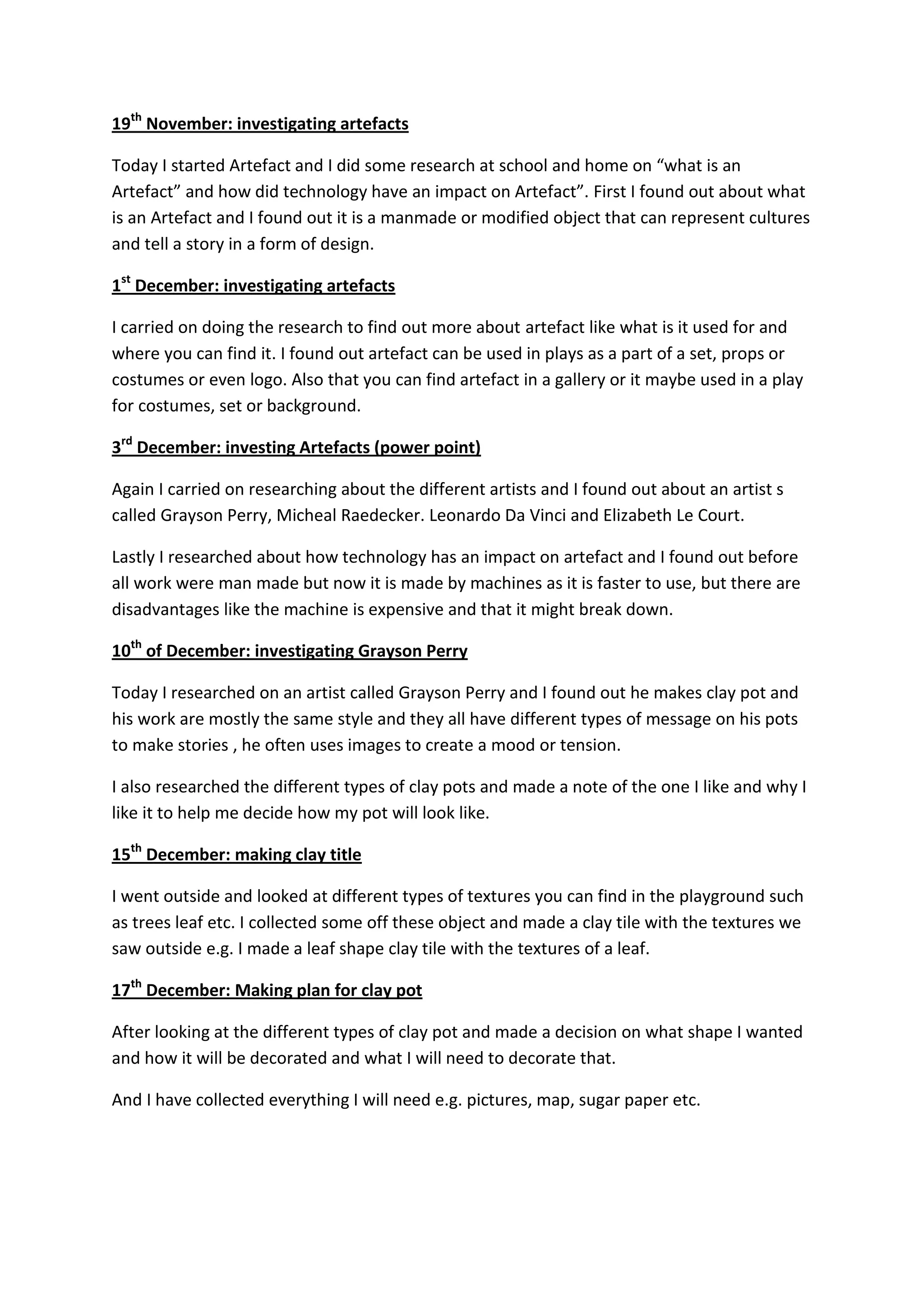 Artefact log | DOCX