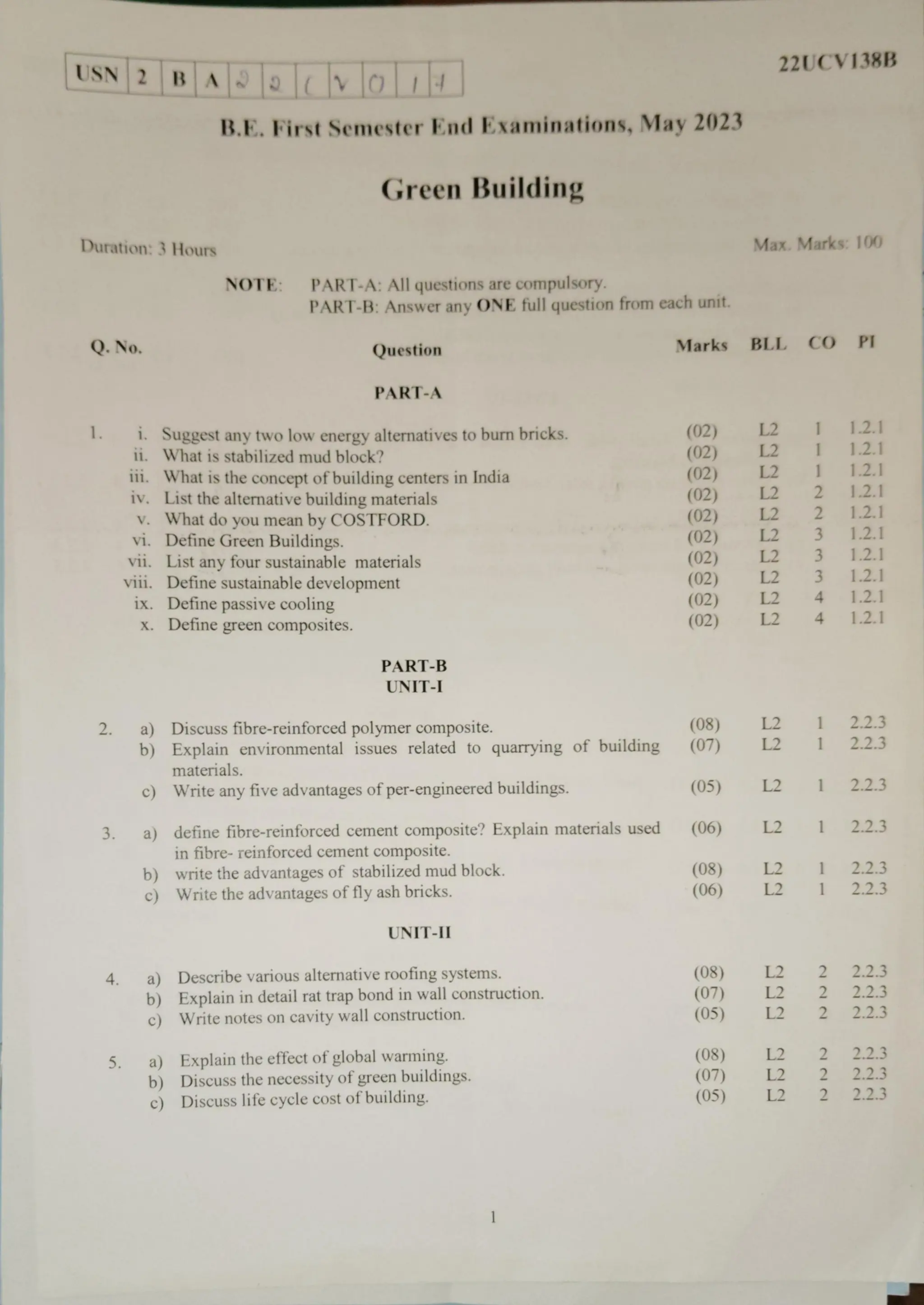 green building old question paper VTU civil engineering | PDF