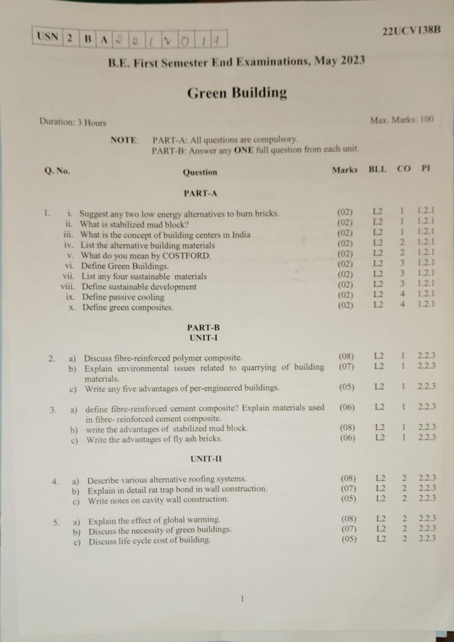 green building old question paper VTU civil engineering | PDF