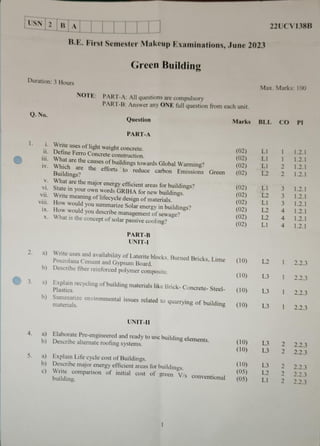 green building old question paper VTU civil engineering | PDF