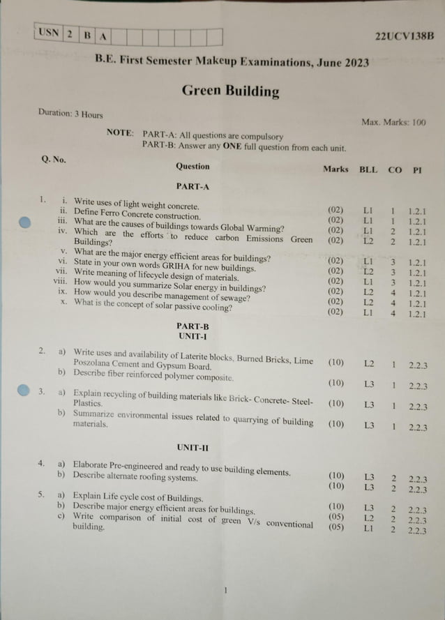 green building old question paper VTU civil engineering | PDF