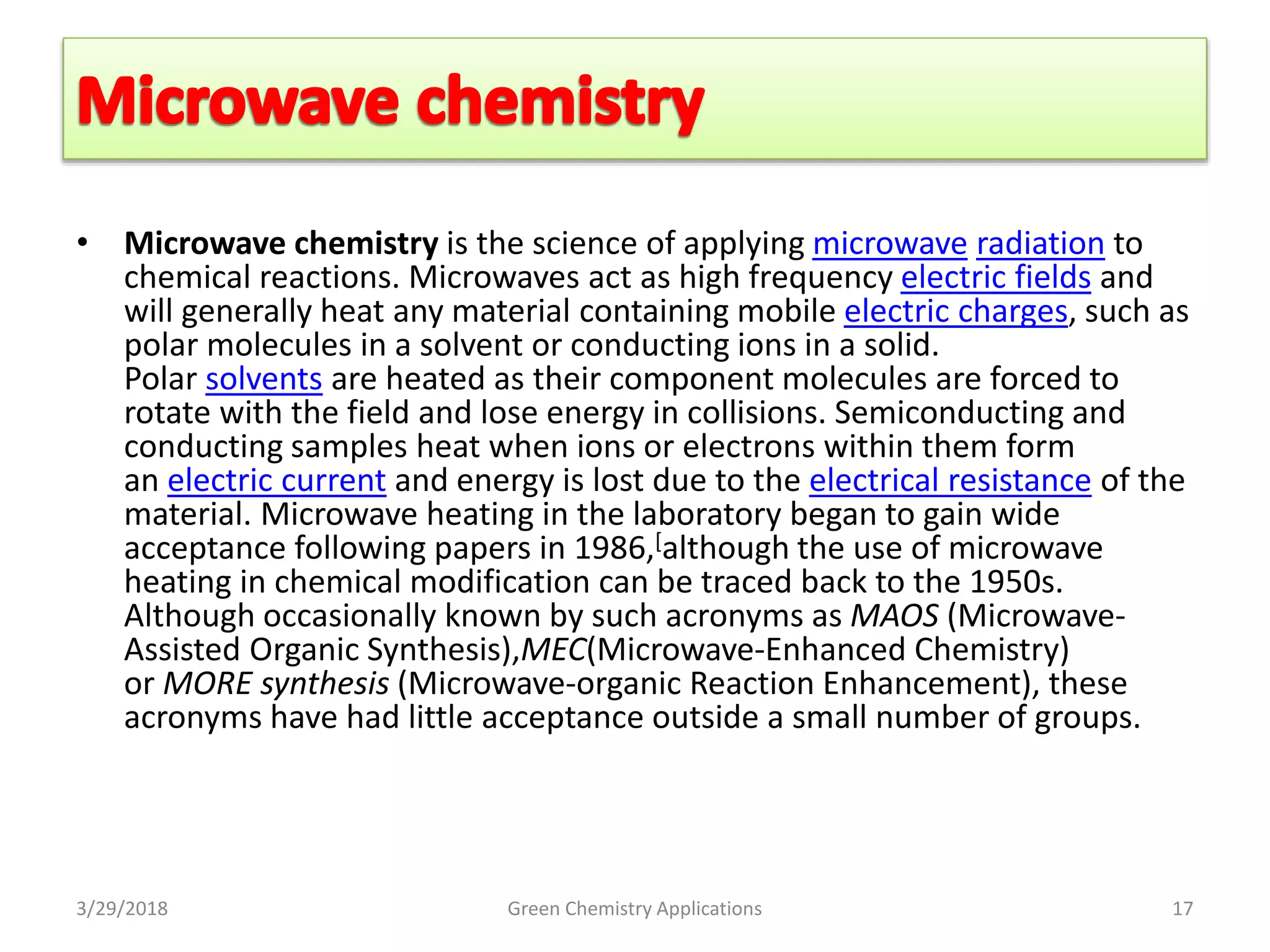 Green Chemistry Applications | PPTX