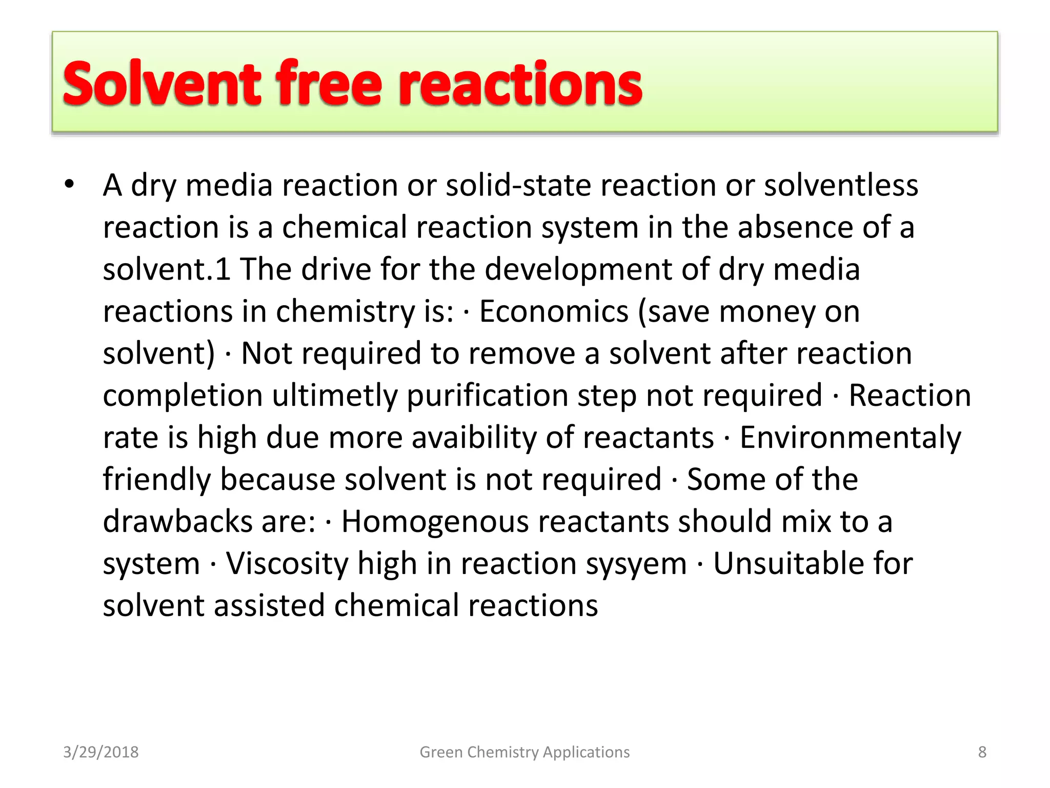 Green Chemistry Applications | PPTX
