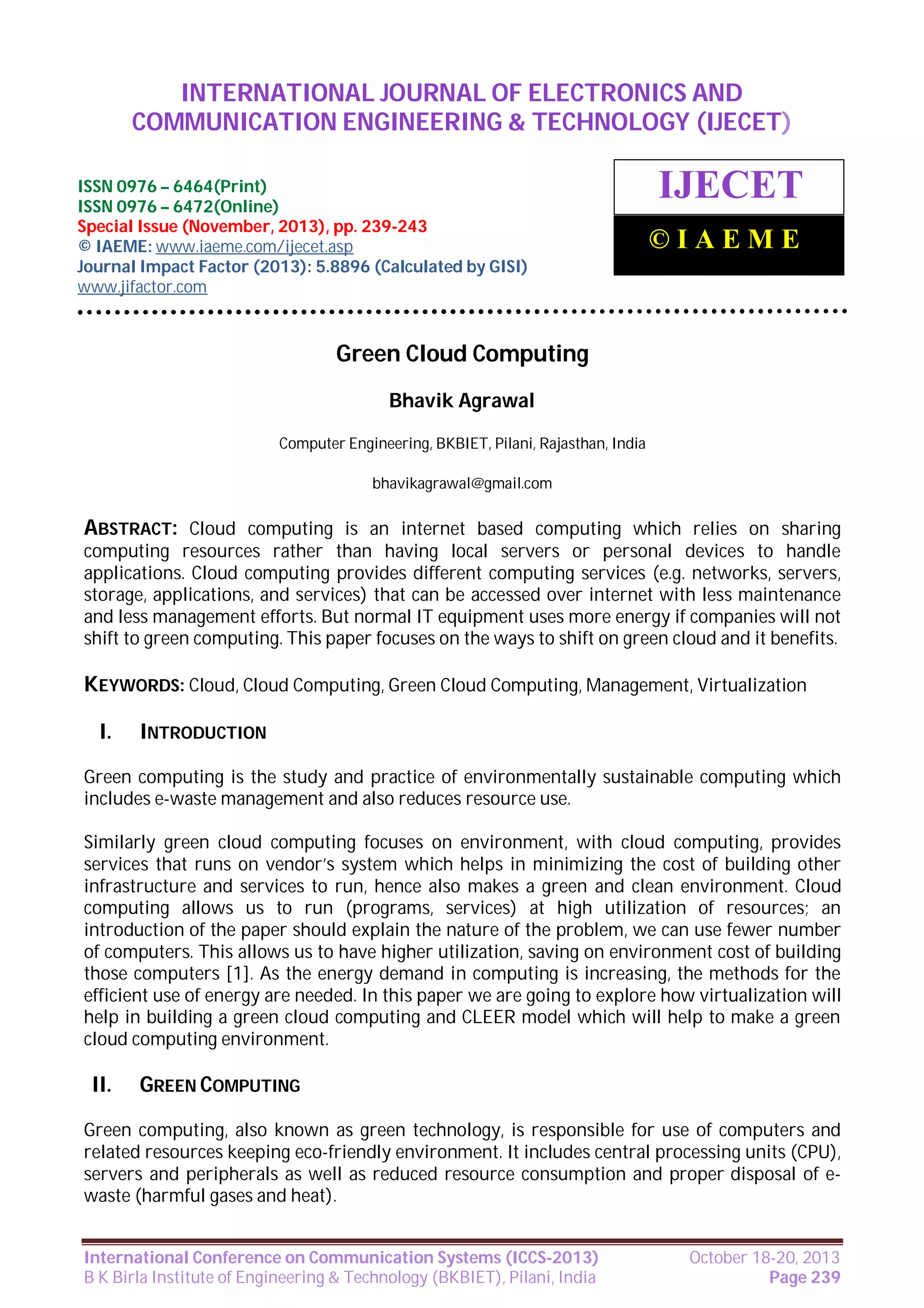Green cloud computing | PDF