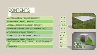 GREEN concrete ppt for civil engineering seminar | PPTX