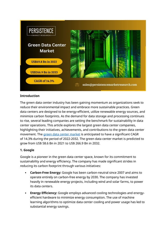 2024 Global Green Data Center Market Comparison | PDF