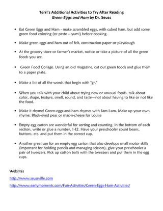 Green eggs and ham activities | PDF