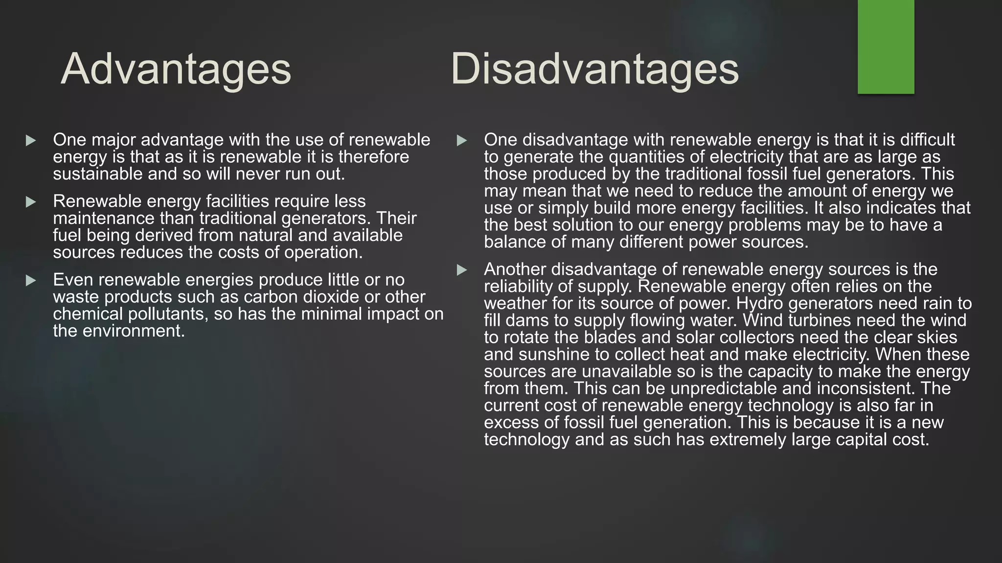 Green energy,types,advantages and disadvantages | PPTX
