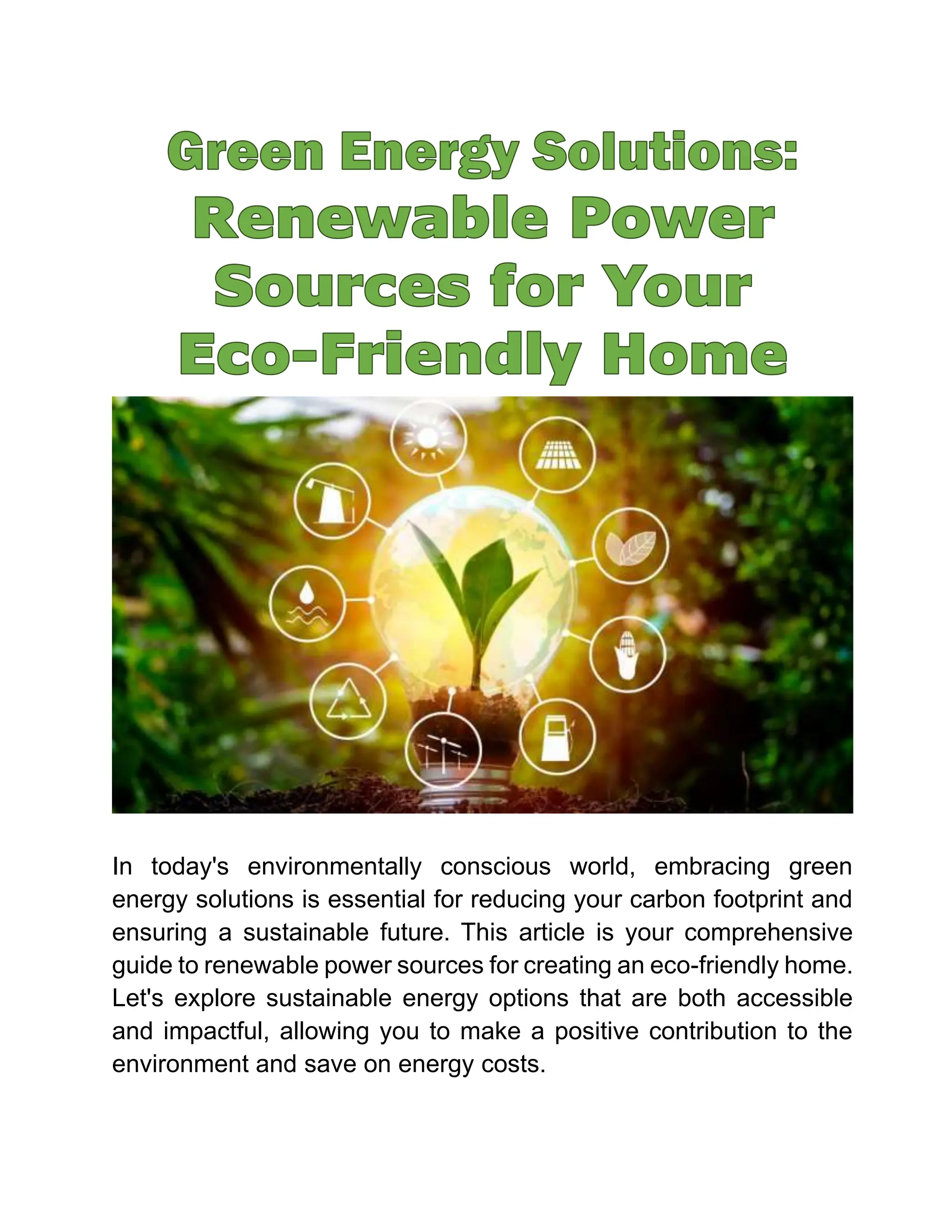 Green Energy Solutions-Renewable Power Sources for Your | PDF