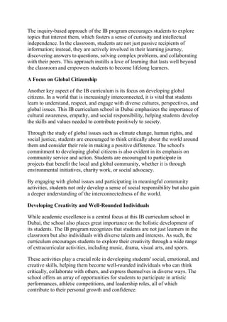 This IB Curriculum School in Dubai: A Gateway to Global Education | PDF