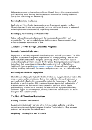 Empowering the Future: The Impact of Student Leadership Programs on ...