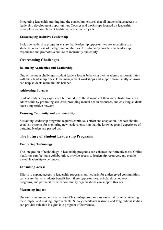 Empowering the Future: The Impact of Student Leadership Programs on ...