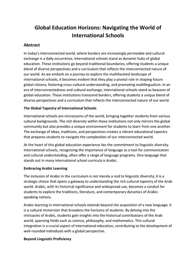 Global Education Horizons Navigating the World of International Schools | PDF