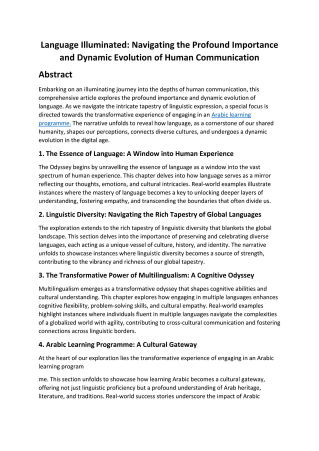 Language Illuminated: Navigating the Profound Importance and Dynamic Evolution of Human ...