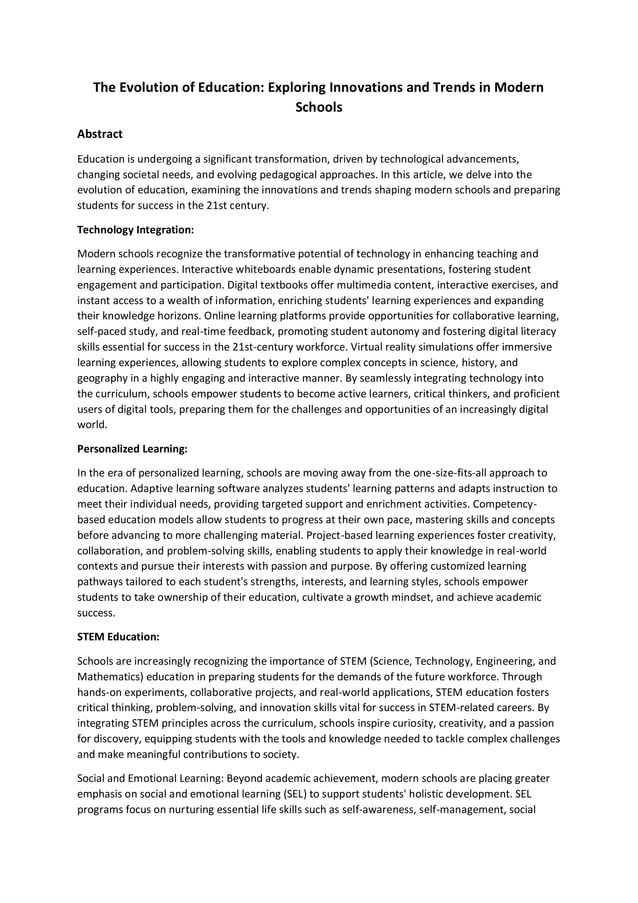 The Evolution of Education: Exploring Innovations and Trends in Modern ...