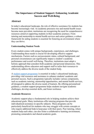 The Importance of Student Support: Enhancing Academic Success and Well ...