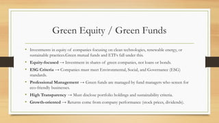 Green Finance and Investment, differences, Examples | PPTX