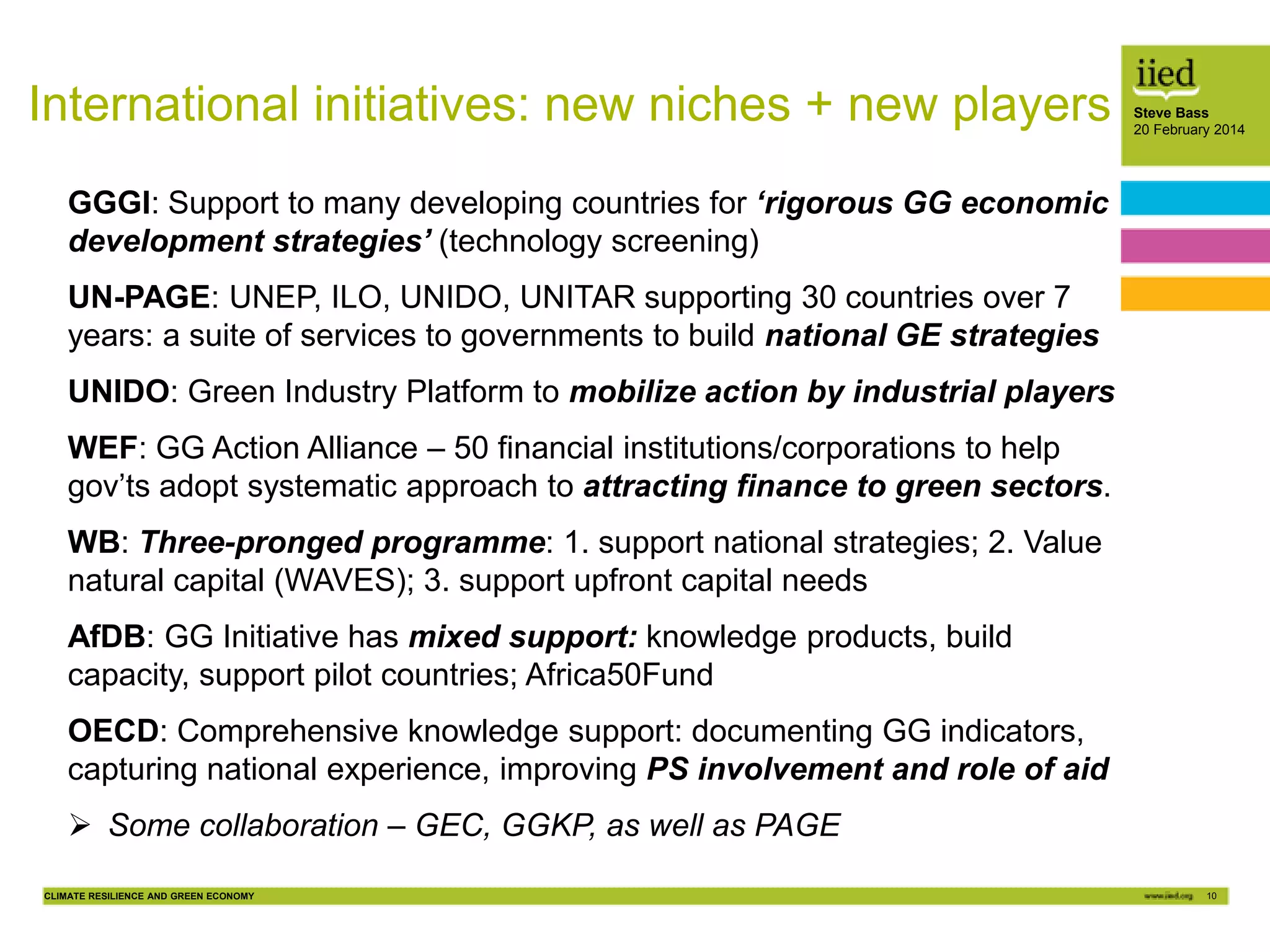 Green growth in developing countries: lessons from 11 country dialogues ...