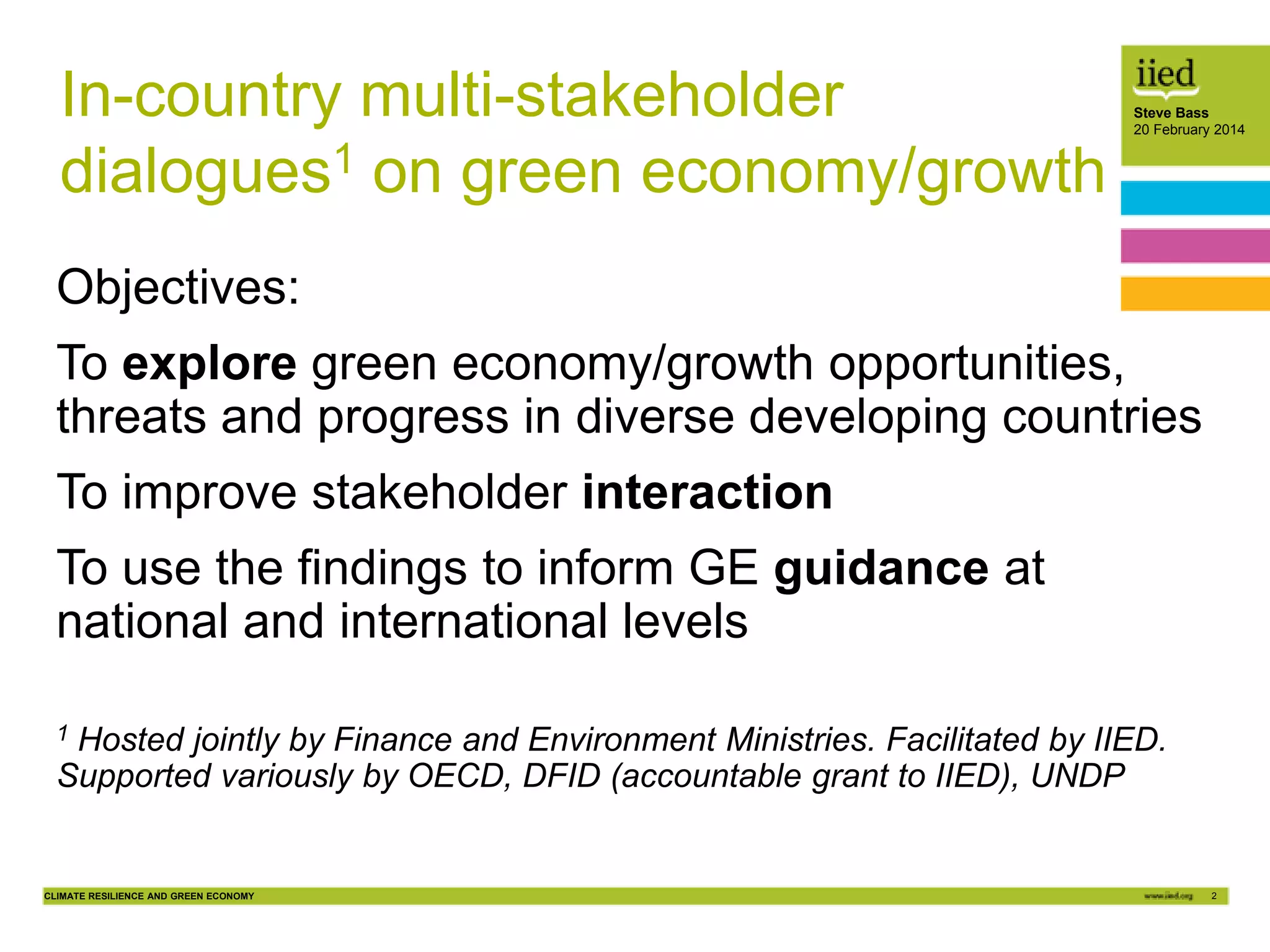 Green growth in developing countries: lessons from 11 country dialogues ...