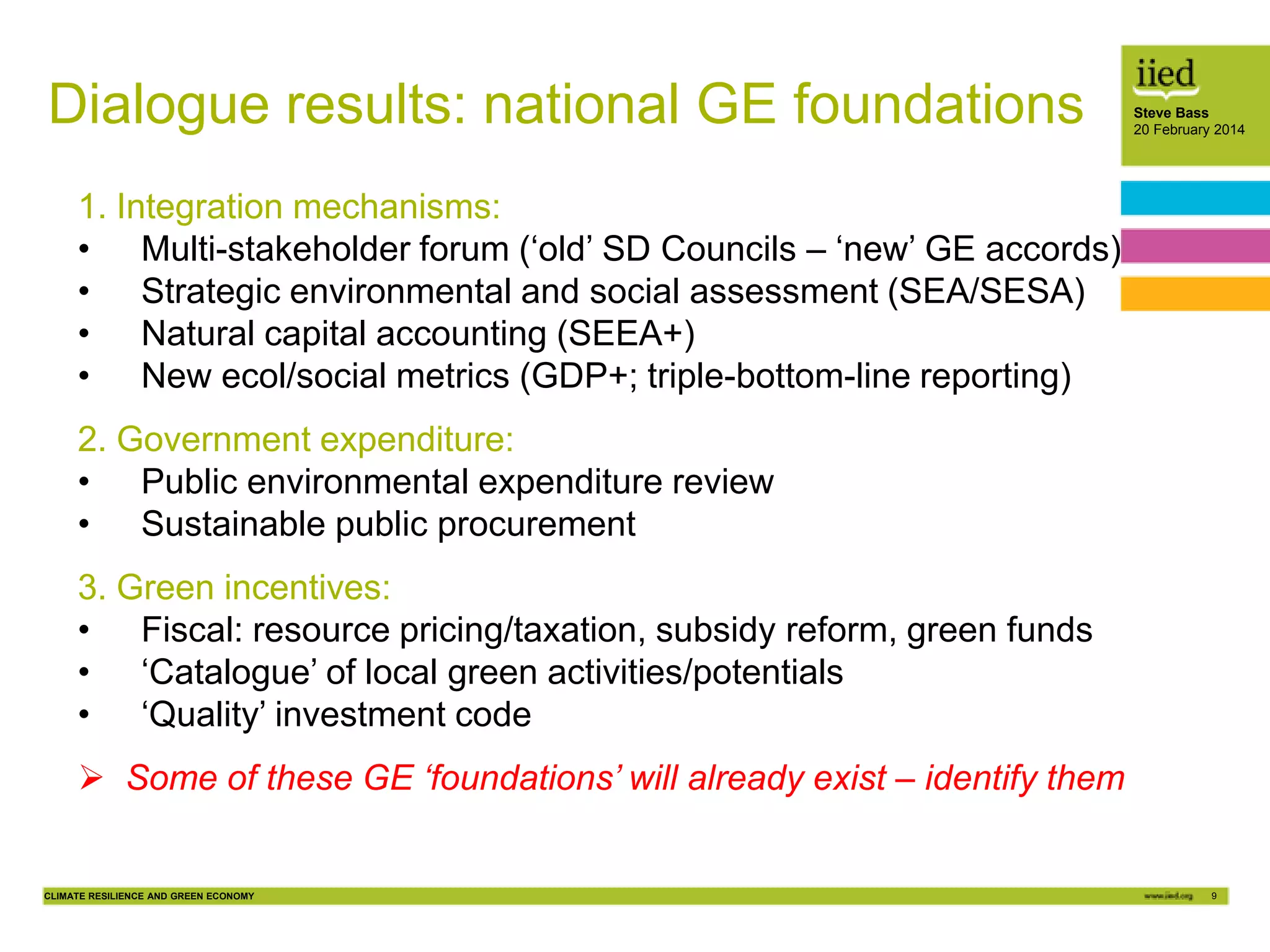 Green growth in developing countries: lessons from 11 country dialogues ...