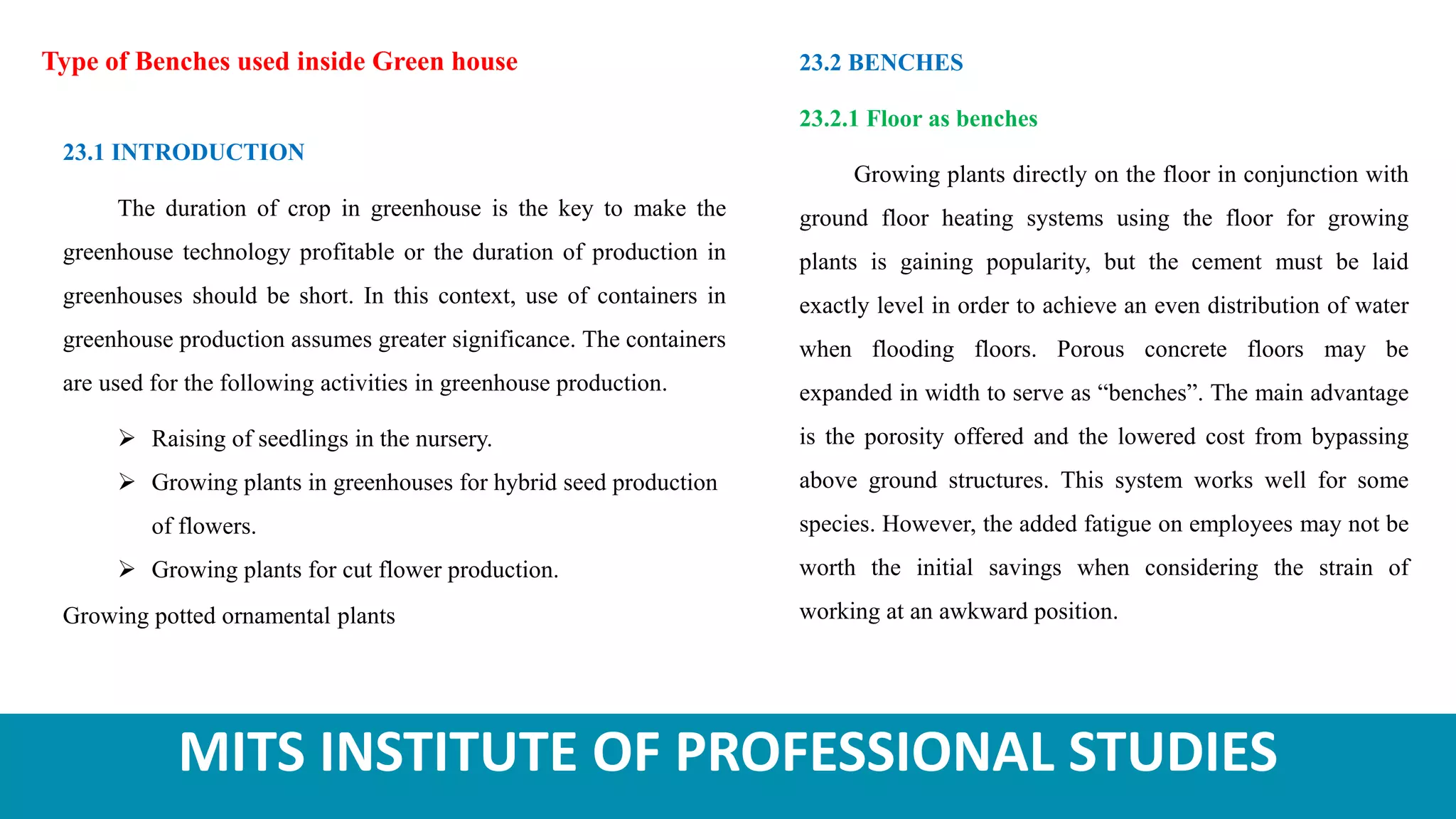 Greenhouse cultivation of pot plants and containers | PPTX