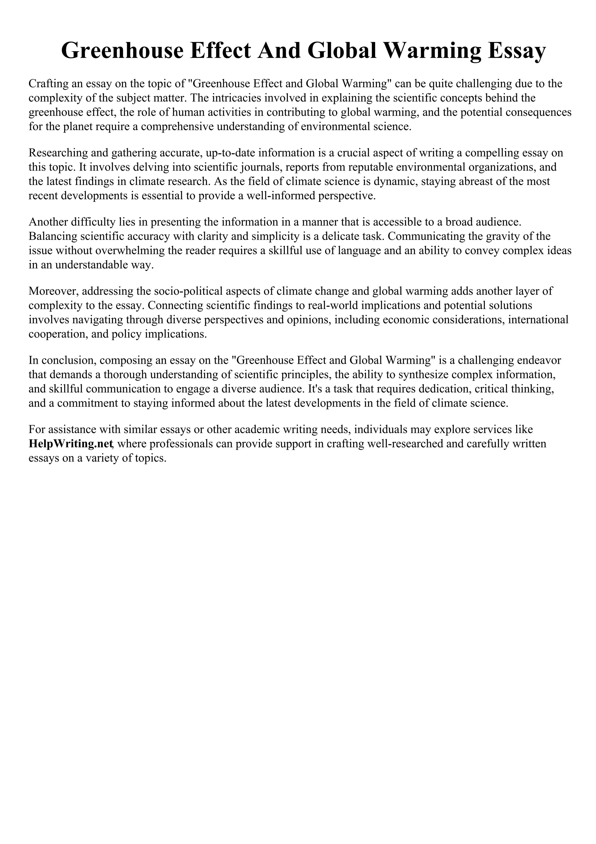 Greenhouse Effect And Global Warming Essay | PDF