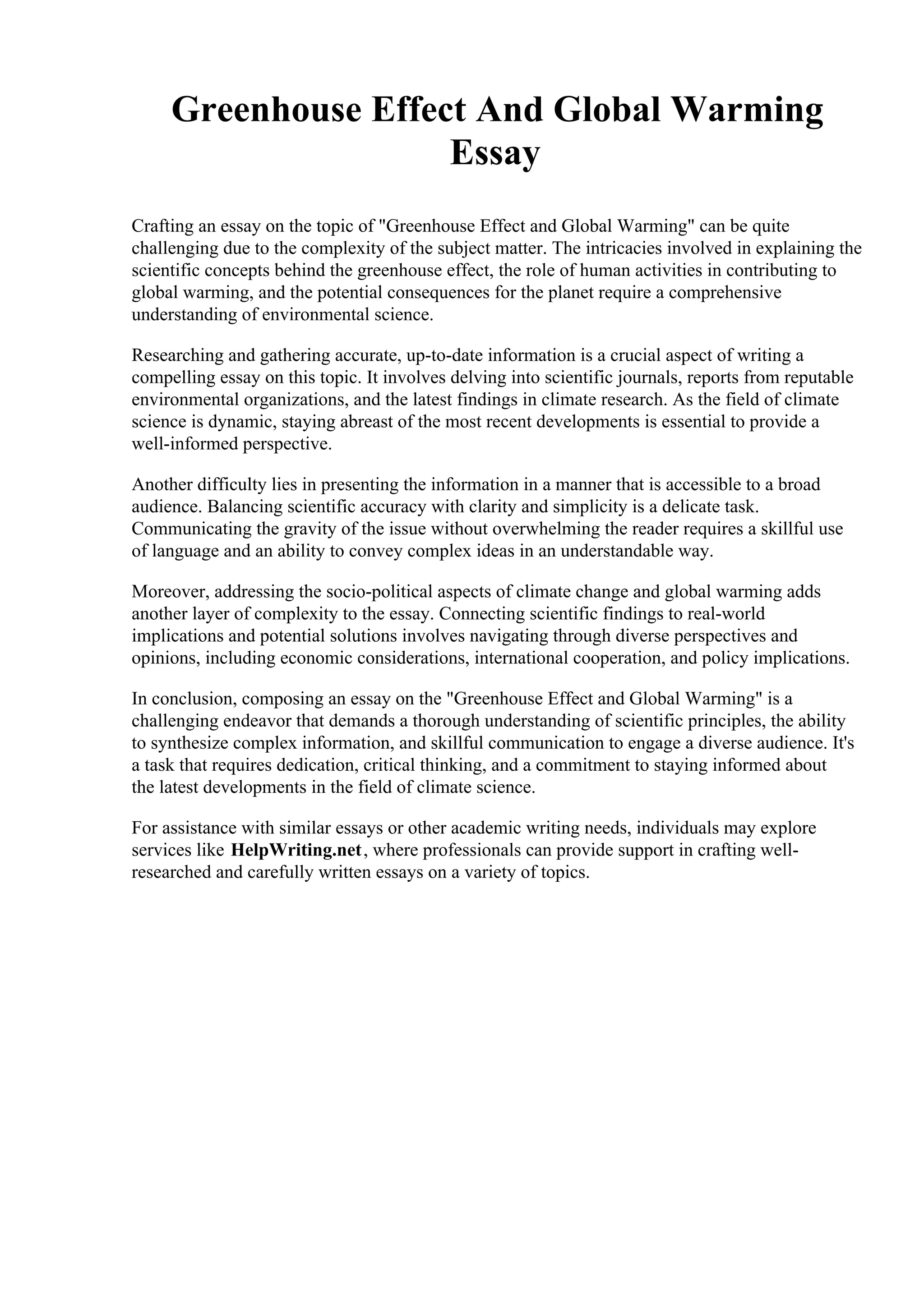Greenhouse Effect And Global Warming Essay | PDF