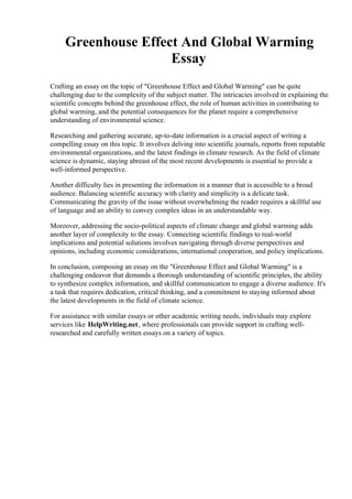 Greenhouse Effect And Global Warming Essay | PDF