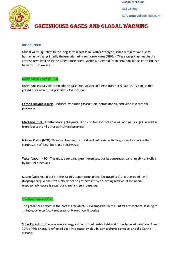 Greenhouse Gases and Global Warming.pdf Akash | PDF