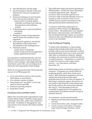 Integrated Pest Management for Greenhouse Crops | PDF
