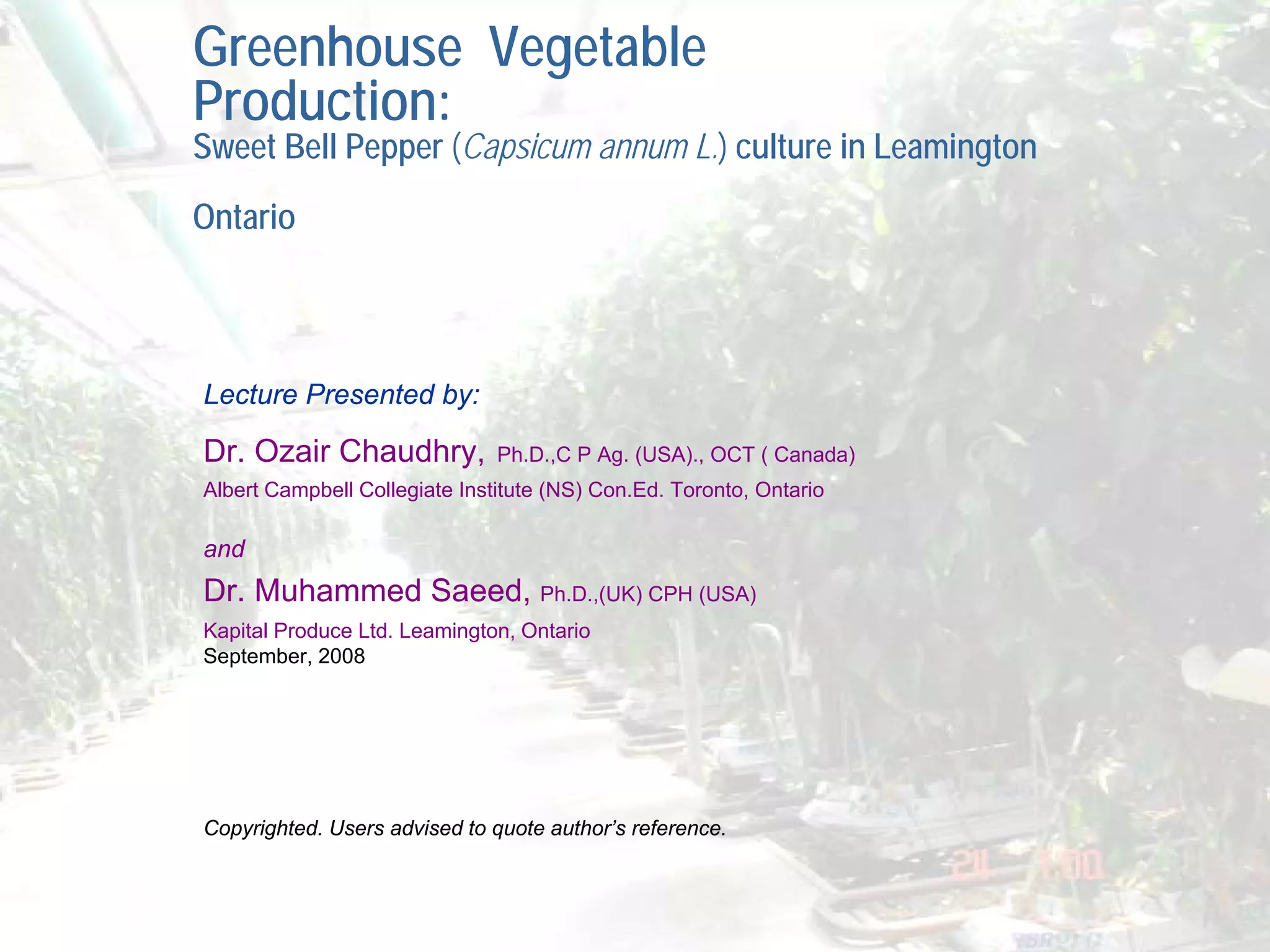Greenhouse Vegetable Production Background[1] | PDF
