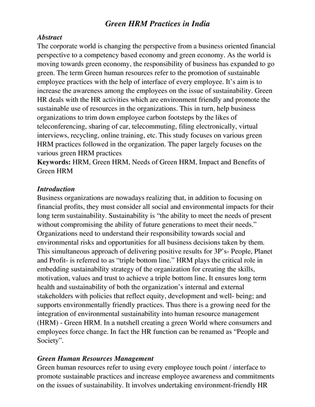 Green hrm practices in india | PDF