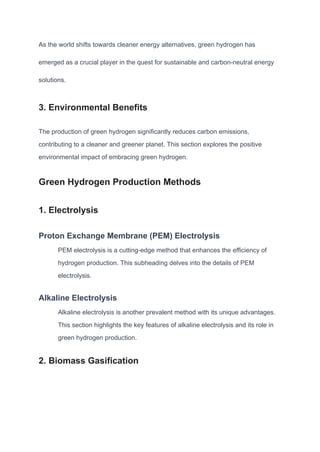 Green Hydrogen Production Powering a Sustainable Future | PDF