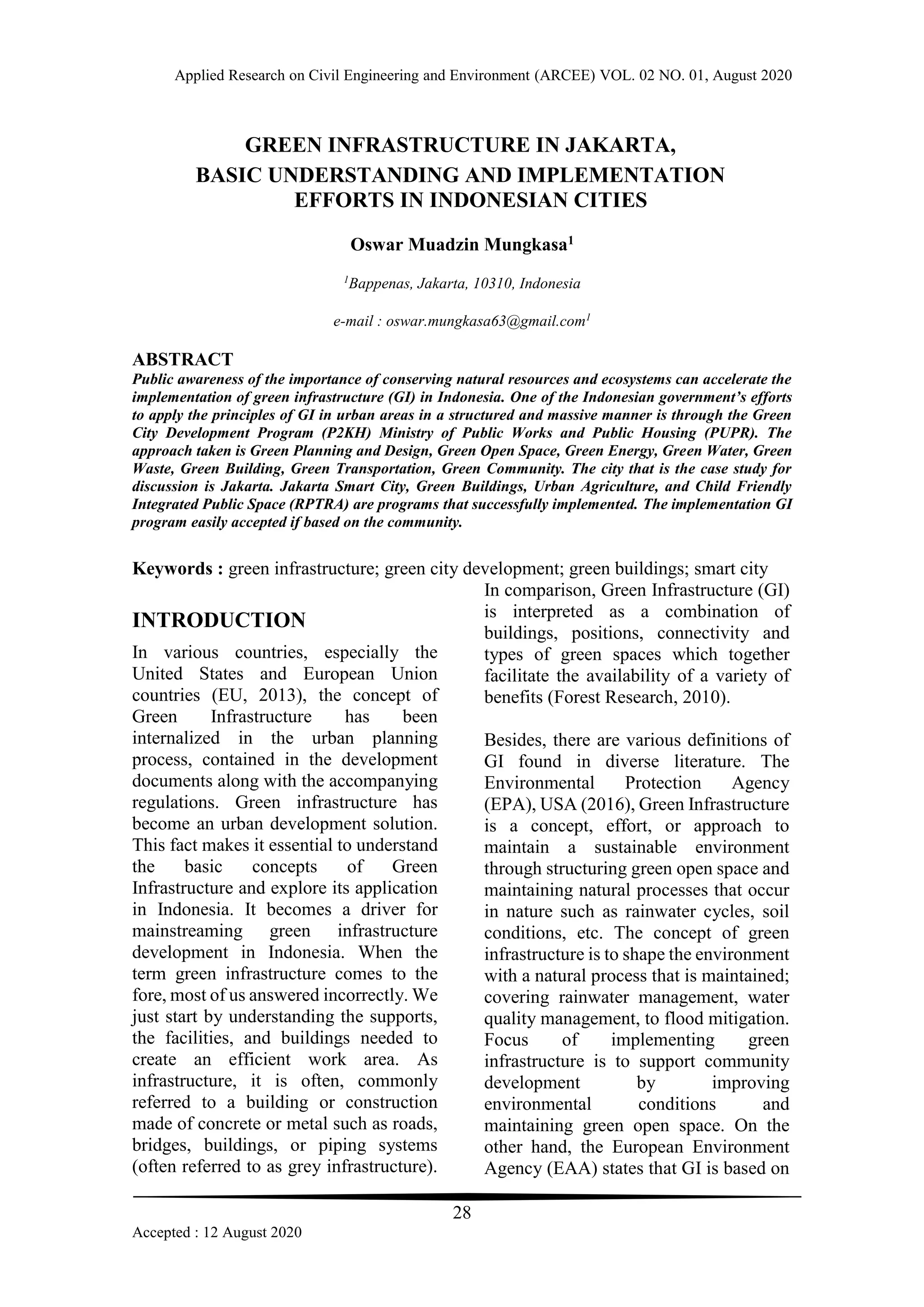 Green infrastructure in jakarta basic understanding and implementation ...
