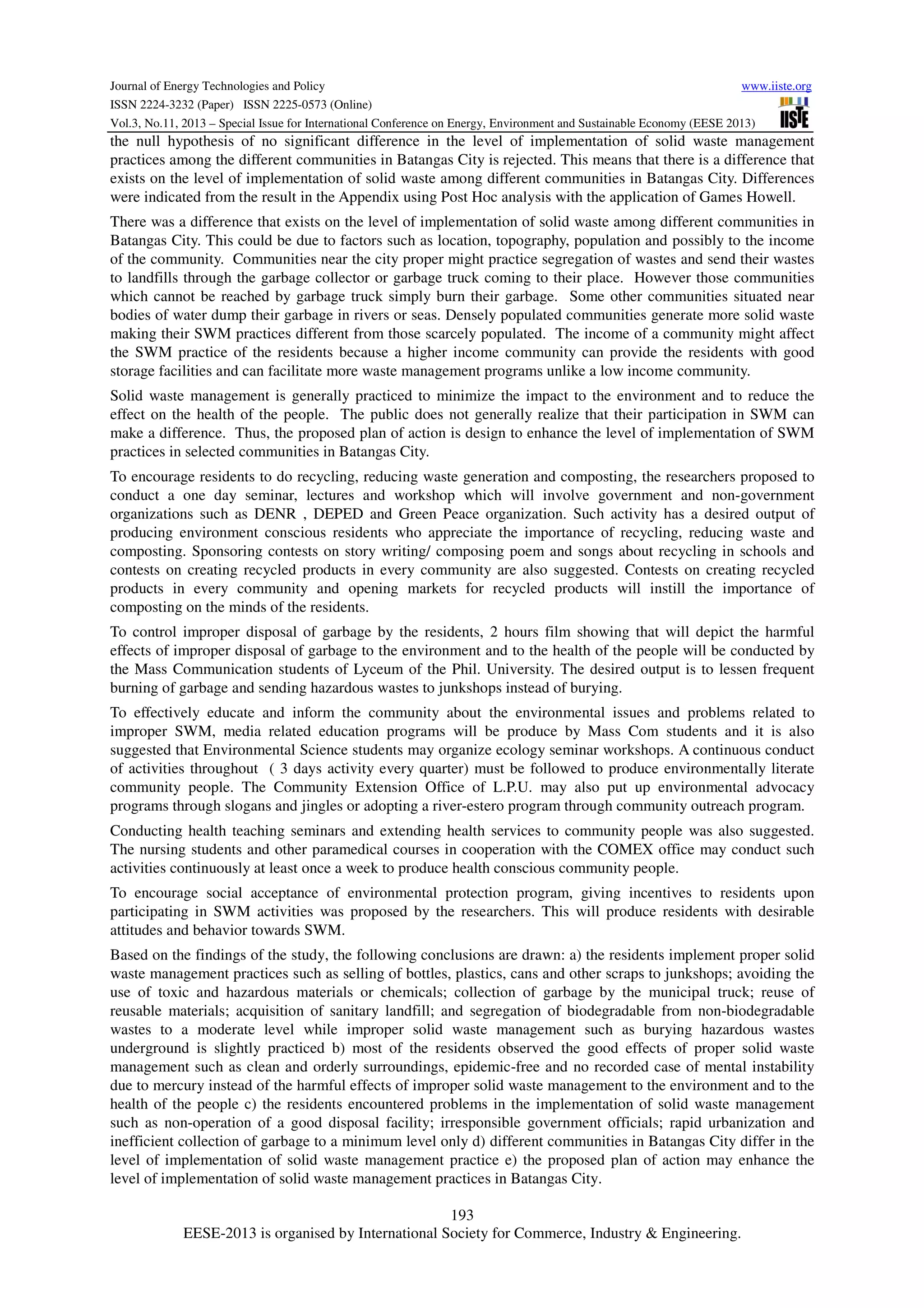 Greening of the solid waste management in batangas city | PDF