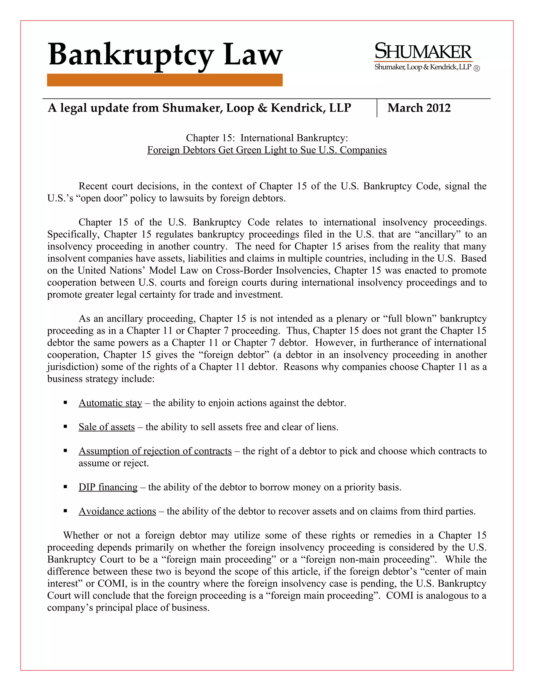 Chapter 15: International Bankruptcy: | DOC
