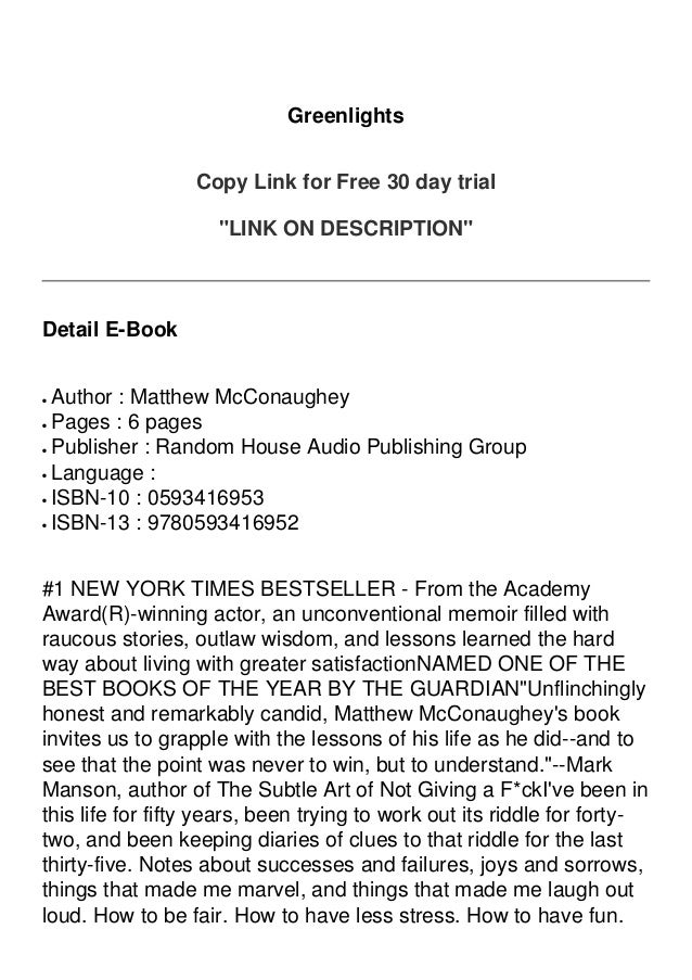 Greenlights | PDF | Fiction | Books and Literature