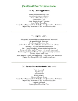 Green Menus At Grand Hyatt New York With Intro No Pricing | PDF