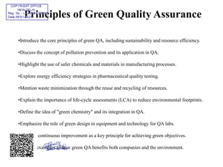 Green Pharmaceutical Quality Assurance... | PDF
