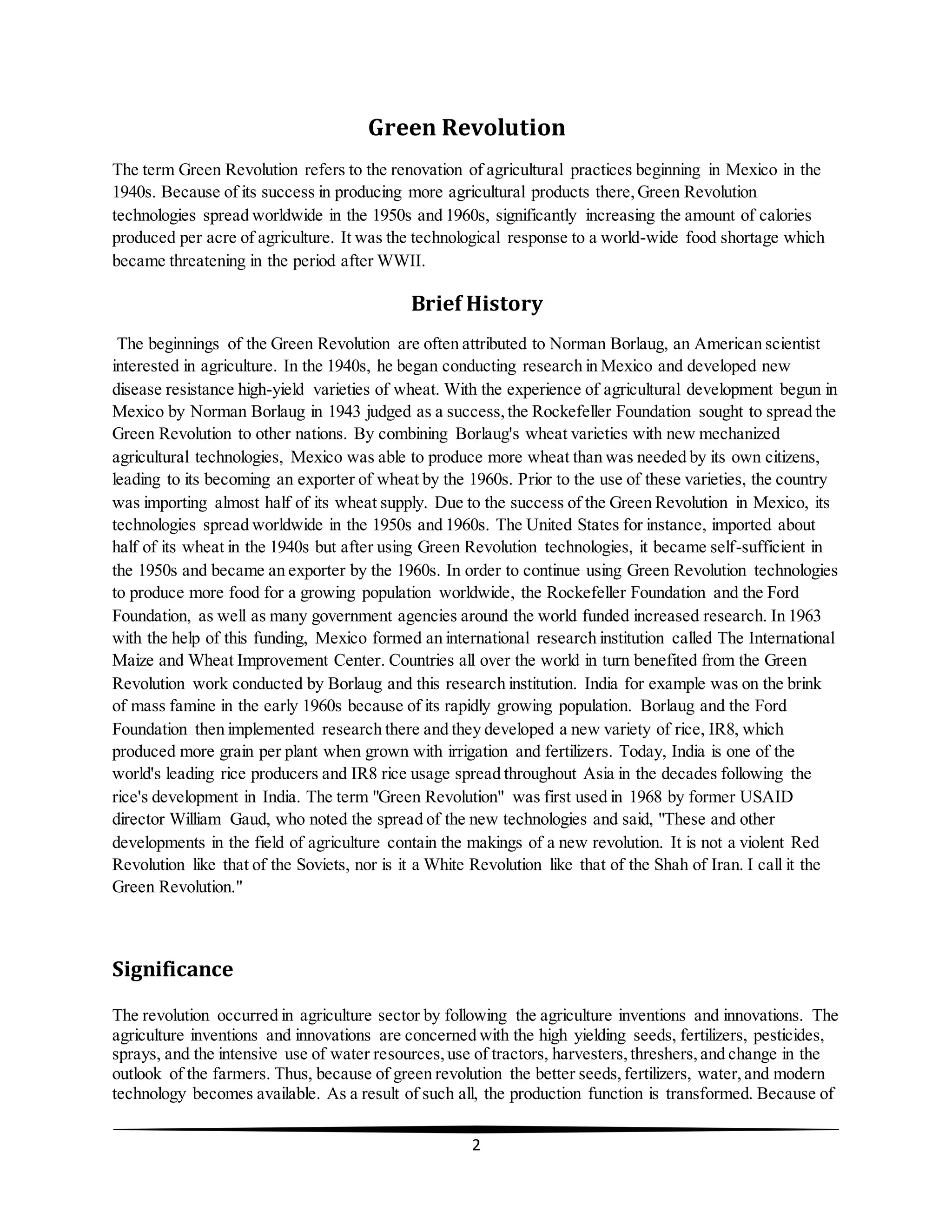 Green revolution and Pakistan | DOCX